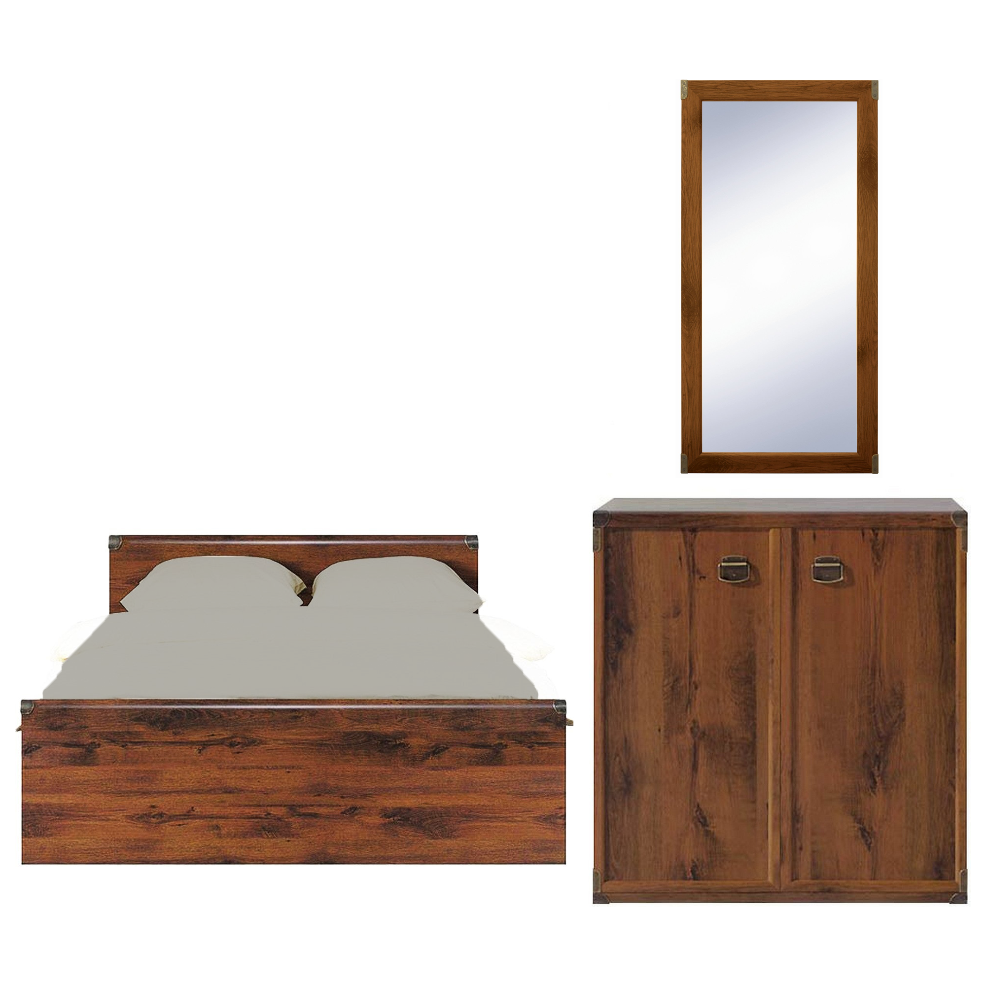 Set dormitor INDIANA, stejar sutter, cu pat 120x200, comoda cu 2 usi si ...