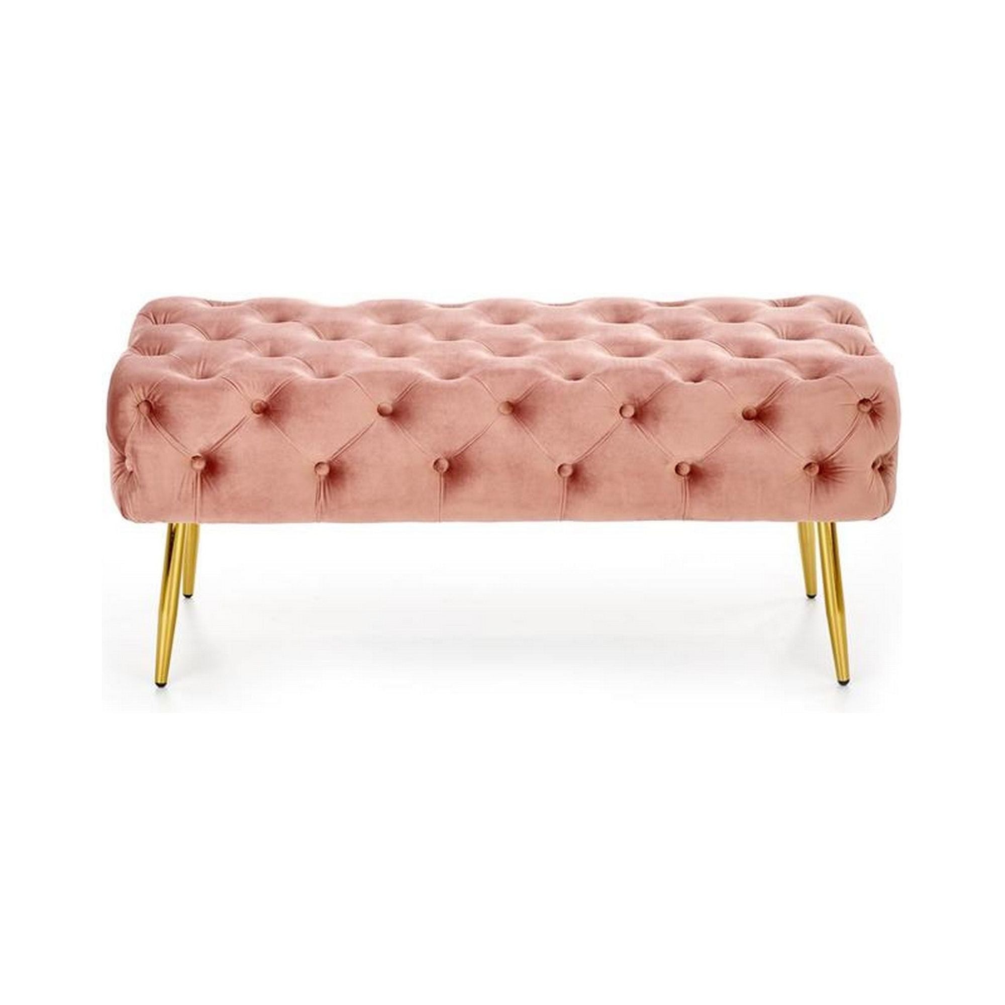 Bancuta ATHENA, roz/auriu, stofa catifelata, 100x45x40 cm | OCEAN.ro ️