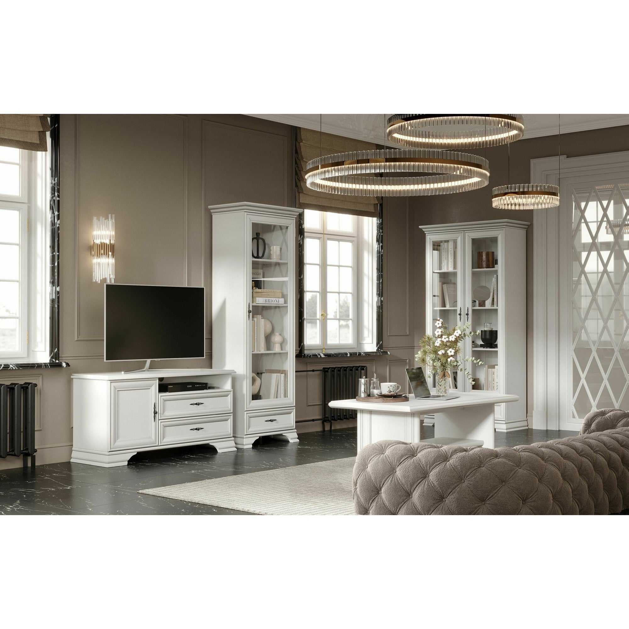 Set living IDENTO 5, format din 2 vitrine, masuta cafea si comoda TV ...