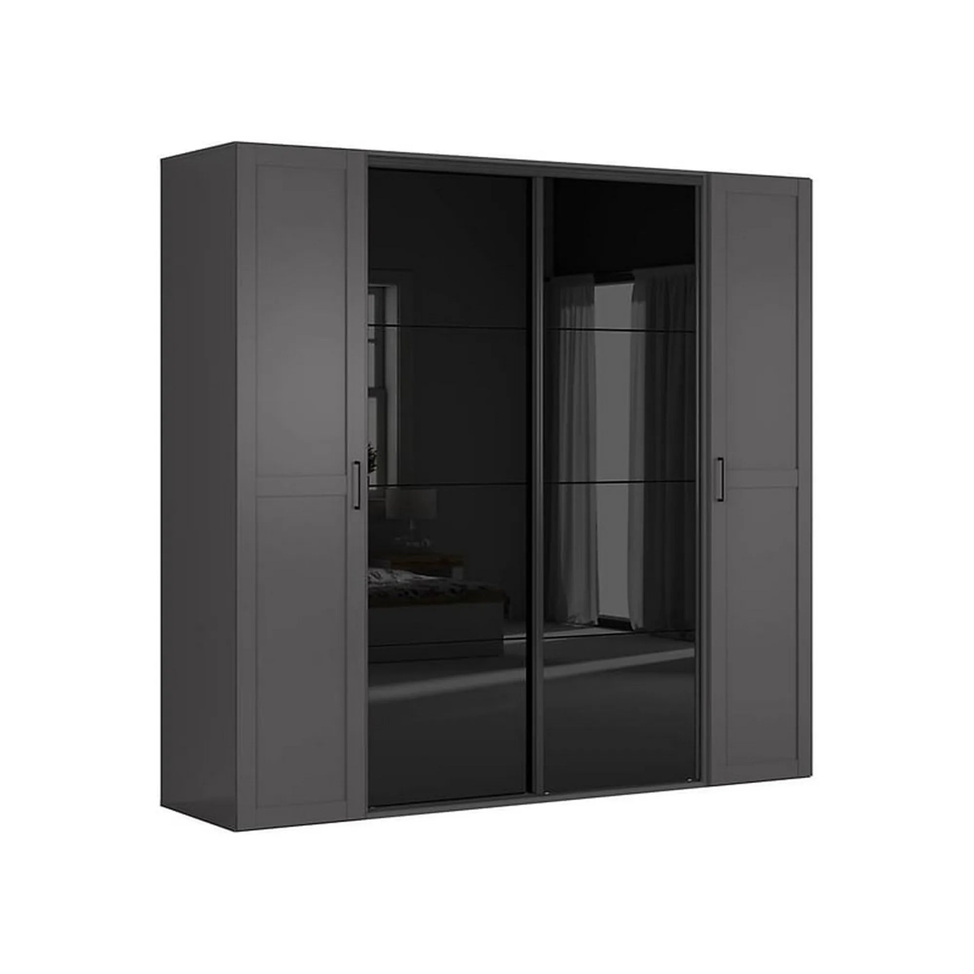 Dressing FLEX, gri grafit/negru lucios, PAL, cu 4 usi, 250x66x240 cm ...