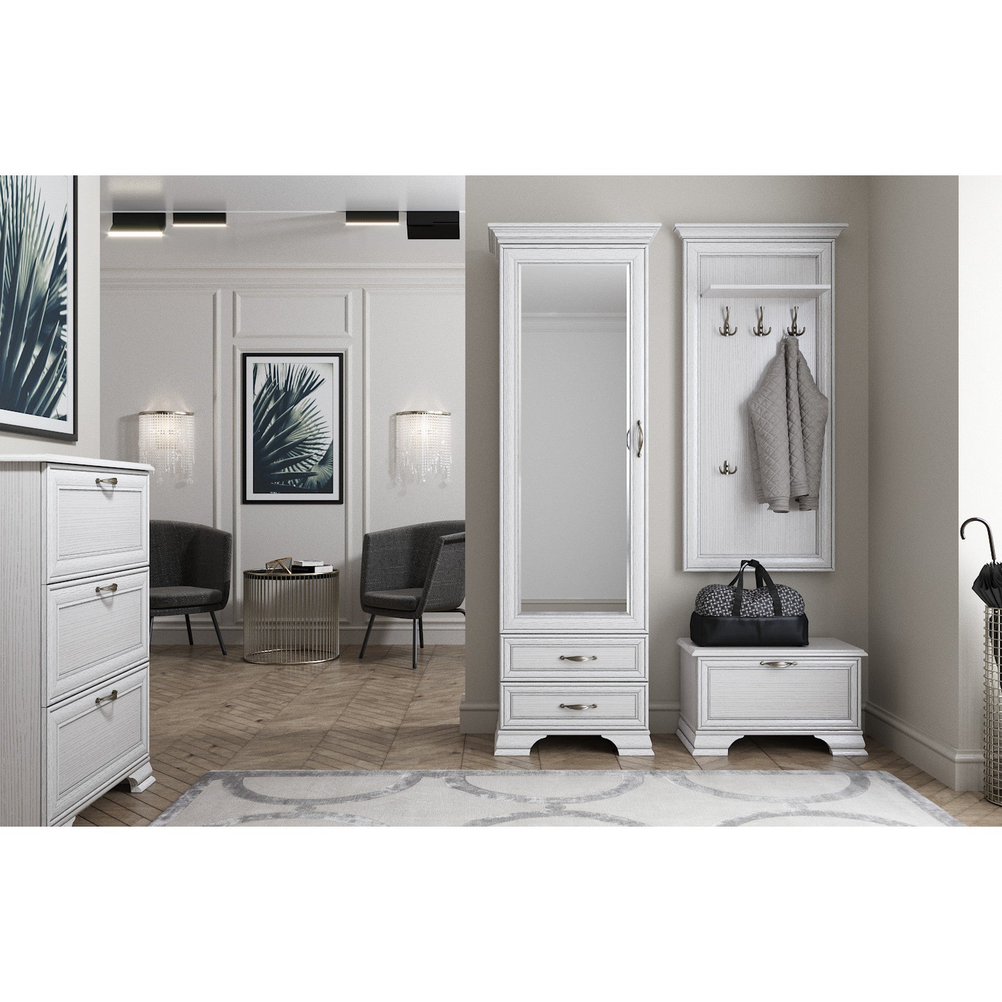 Set hol woodline crem Tiffany (Tiffy) 3, format din dulap cu oglinda ...